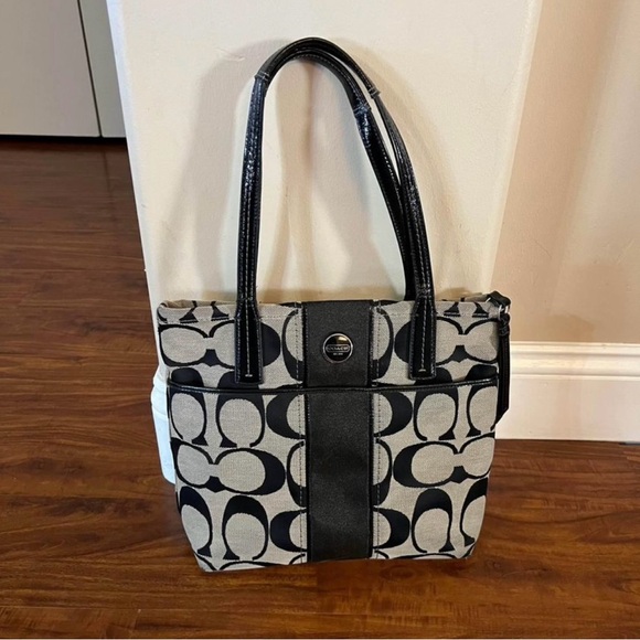 Coach | Bags | Coach Legacy Black Signature Logo Medium Tote Bag Purse ...